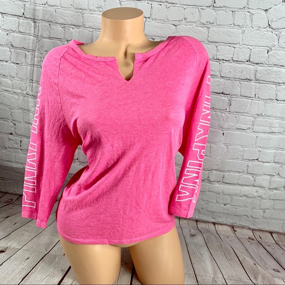 PINK Victoria's Secret | Tops | Vs Pink Logo Print 34 Sleeve Tee Shirt ...
